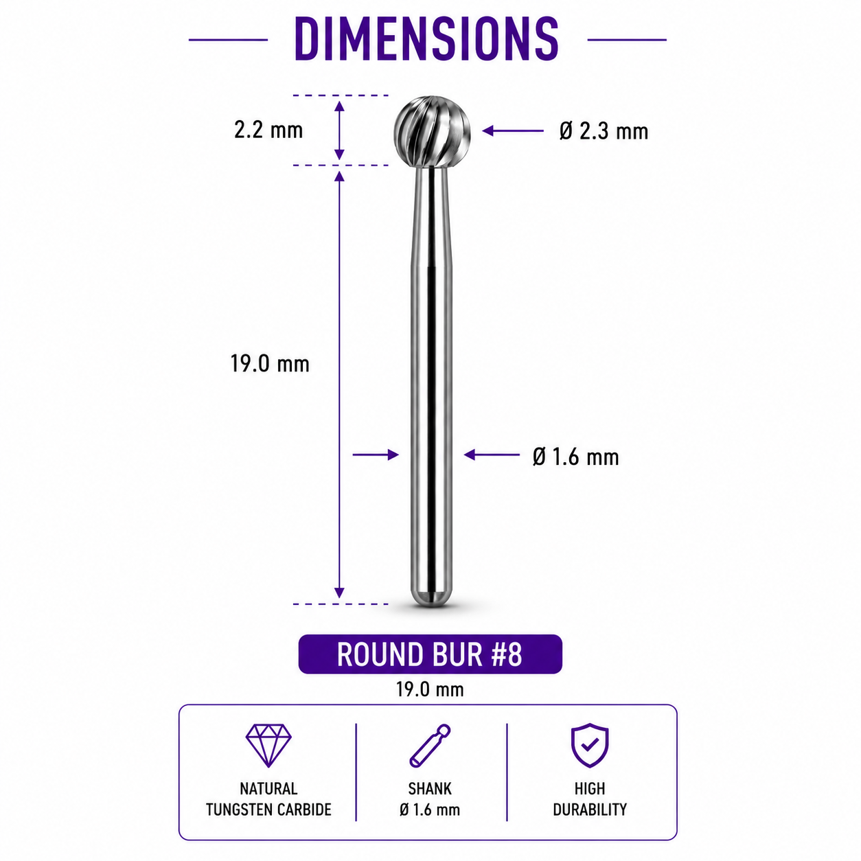 Tungsten carbide round burs #8